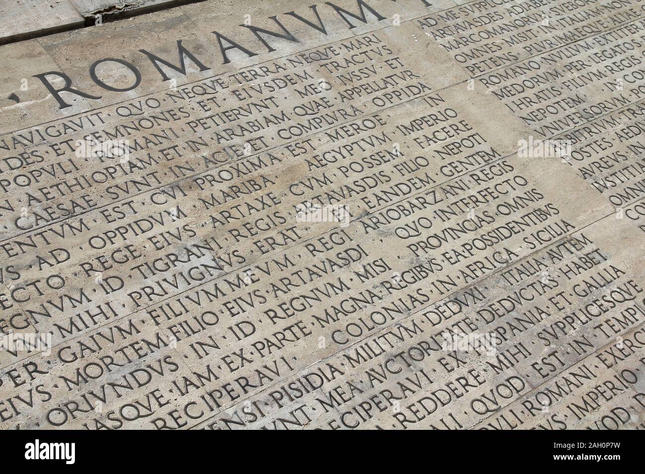 Rome, Italy. Latin inscriptions outside famous monument - Ara Pacis ...
