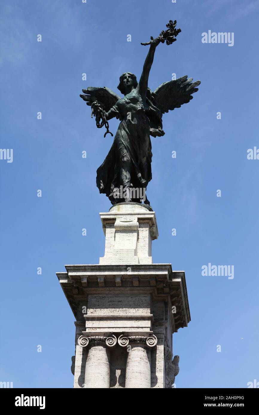 Rome, Italy. One of the statues at famous Ponte Vittorio Emanuele II ...