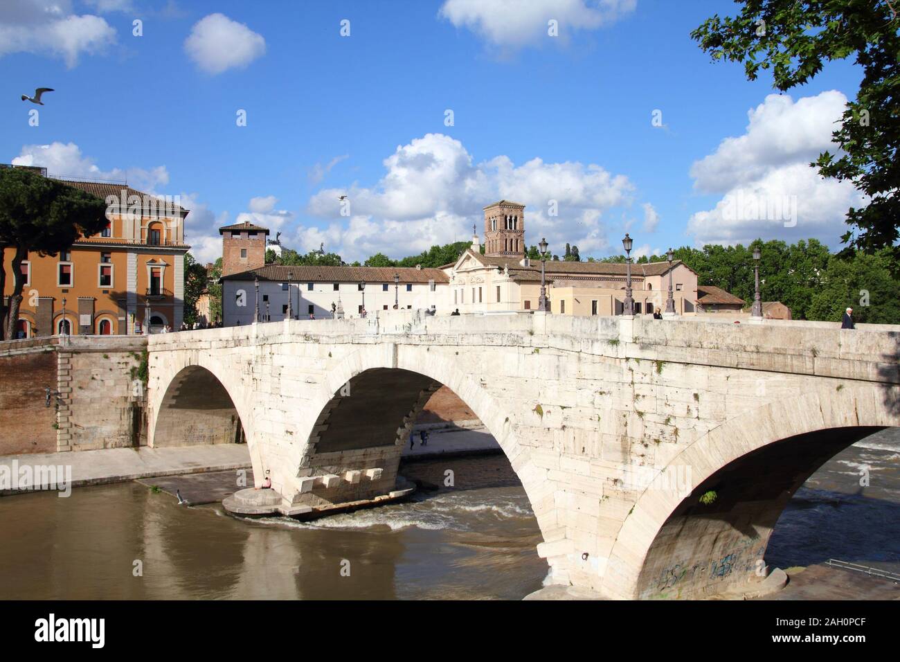 Rome, Italy. Bridge to the Tiber Island (Isola Tibertina), view of ...