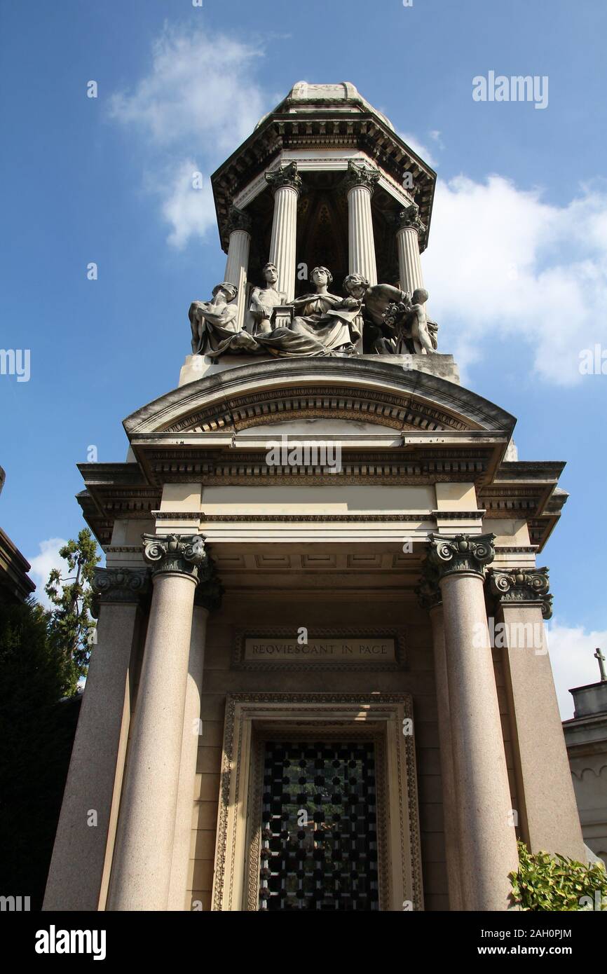 Milan, Italy. Famous landmark - old grave at the Monumental Cemetery ...