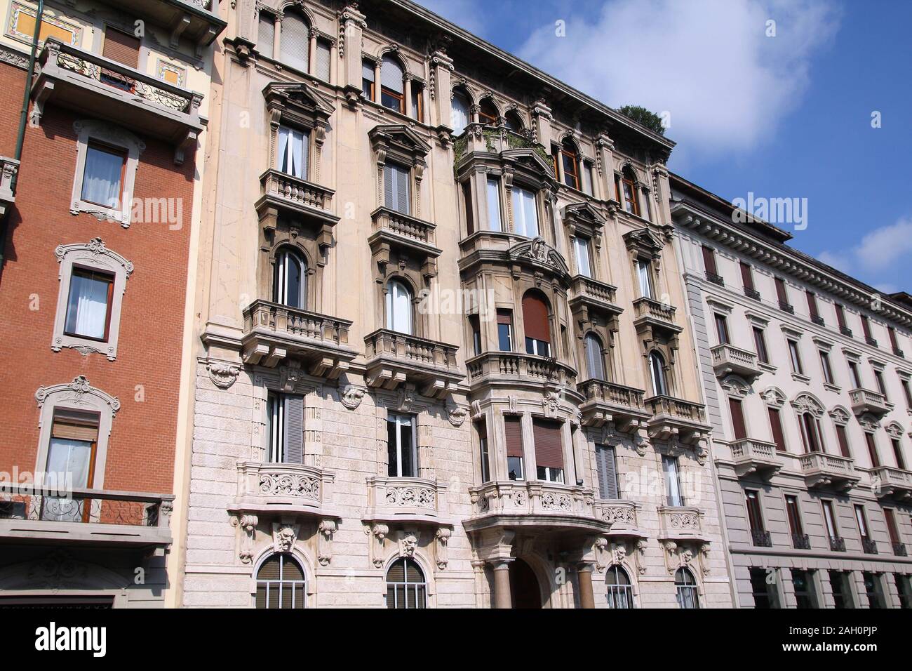 Milan, Italy. Street view with old beautiful apartment buildings Stock ...