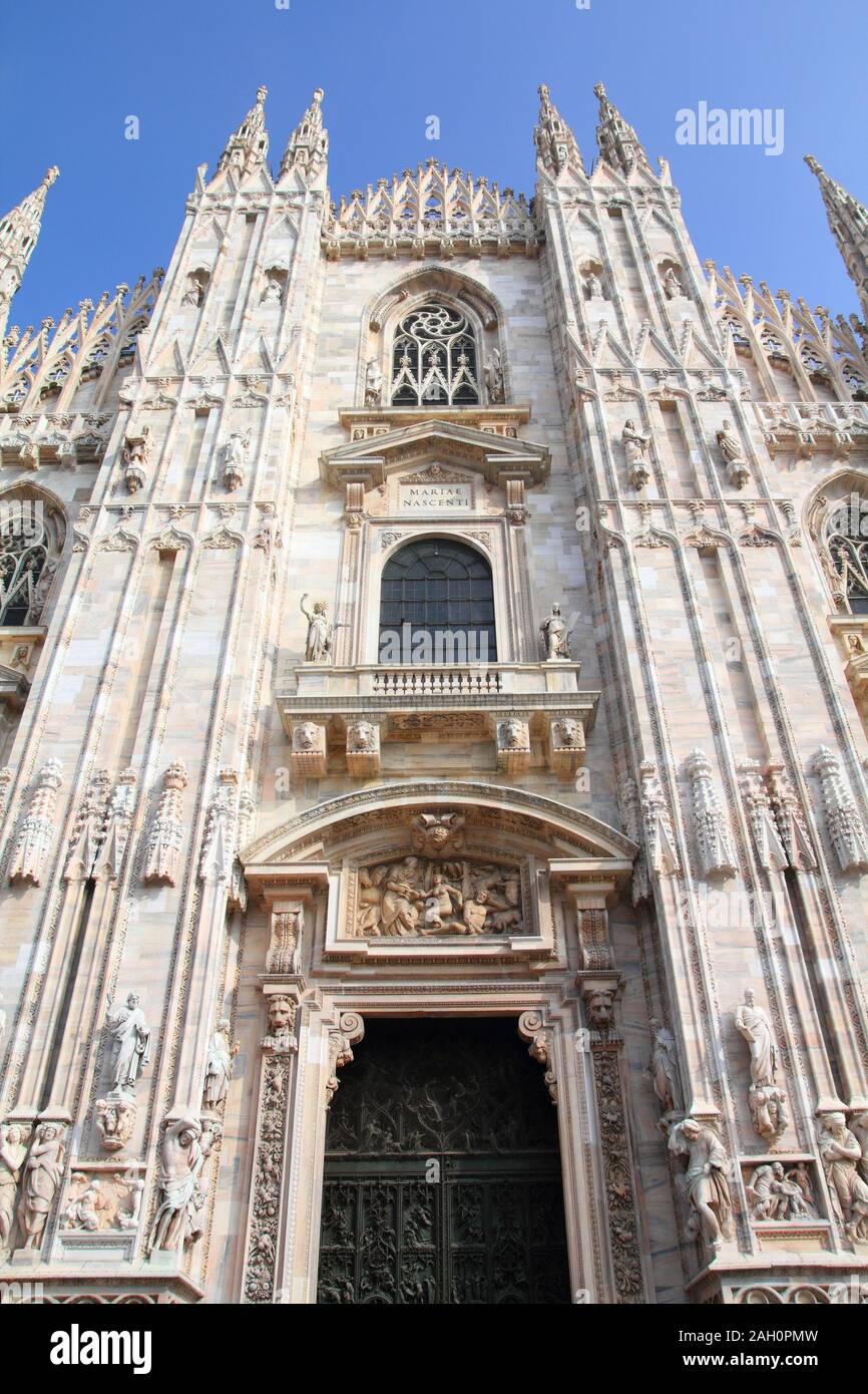 Cathedral of Milan. Catholic church in Italy. Gothic facade Stock Photo ...