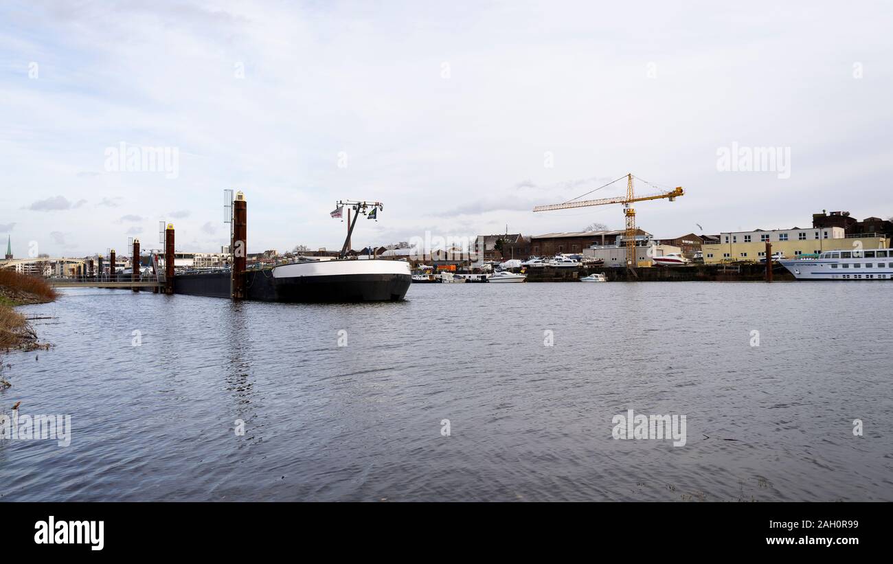 Harbor with barge at Cologne Muelheim, Germany Stock Photo - Alamy