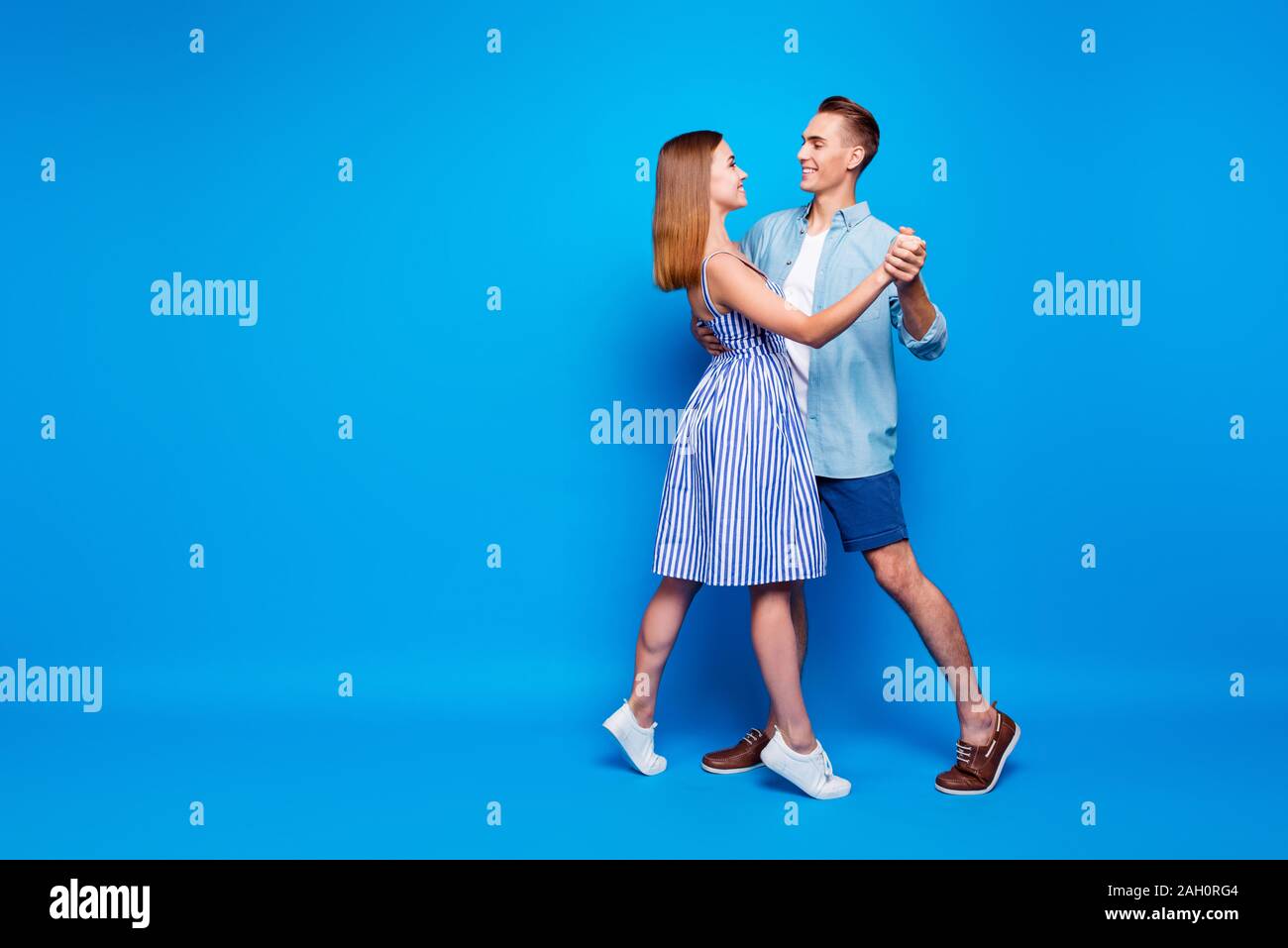 Full length body size view of her she his he two nice-looking ...