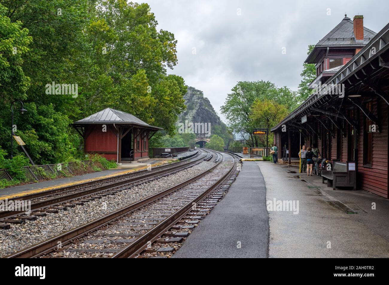 The railroad tracks and station at Harpers Ferry in West Virginia Stock ...
