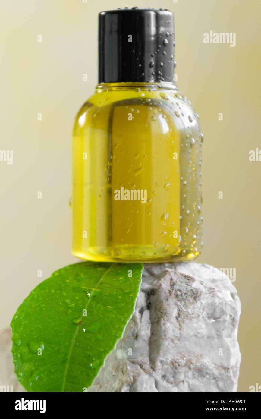 Bottles with essential lemon oil. Healthy natural beauty treatment ...