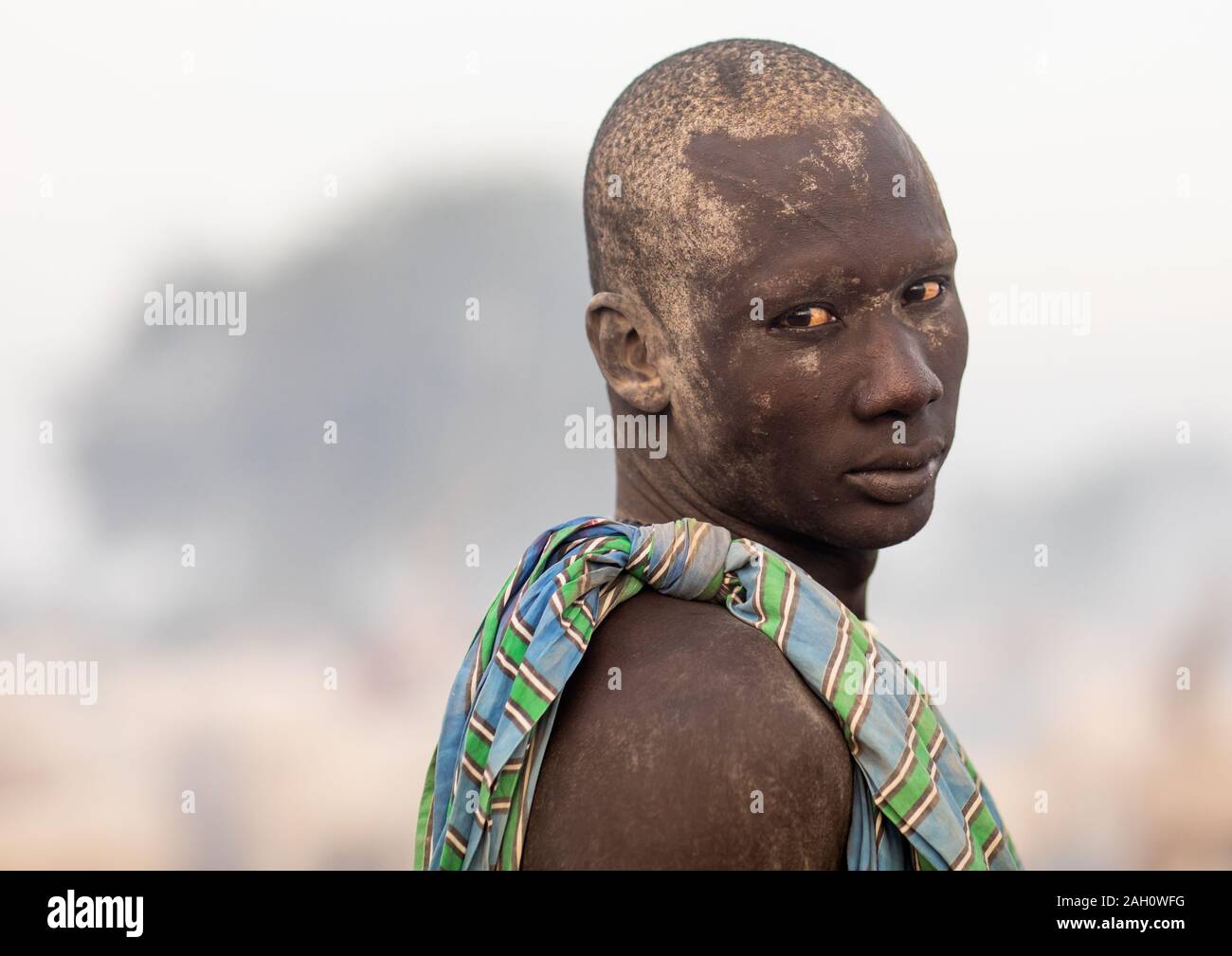 Mundari tribe man covered in ash portrait, Central Equatoria, Terekeka, South Sudan Stock Photo ...