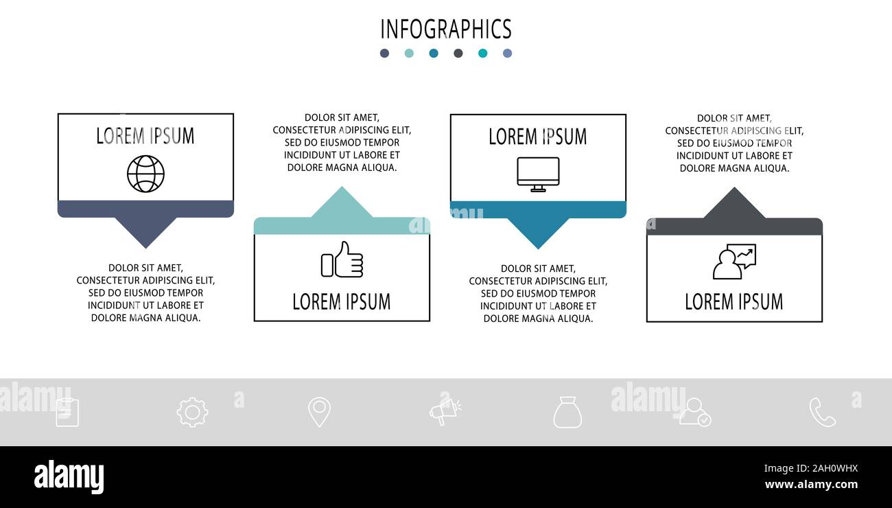 Vector infograph flat template. Shape with arrow for four diagrams, graph, flowchart, timeline ...