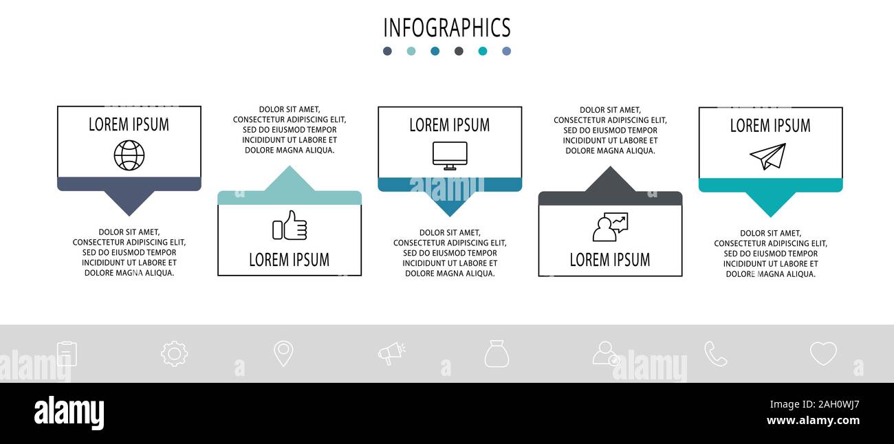 Vector infograph flat template. Shape with arrow for five diagrams, graph, flowchart, timeline ...