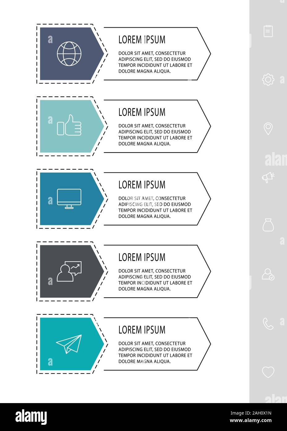 Vector infograph flat template. Shape with arrow for five diagrams, graph, flowchart, timeline ...