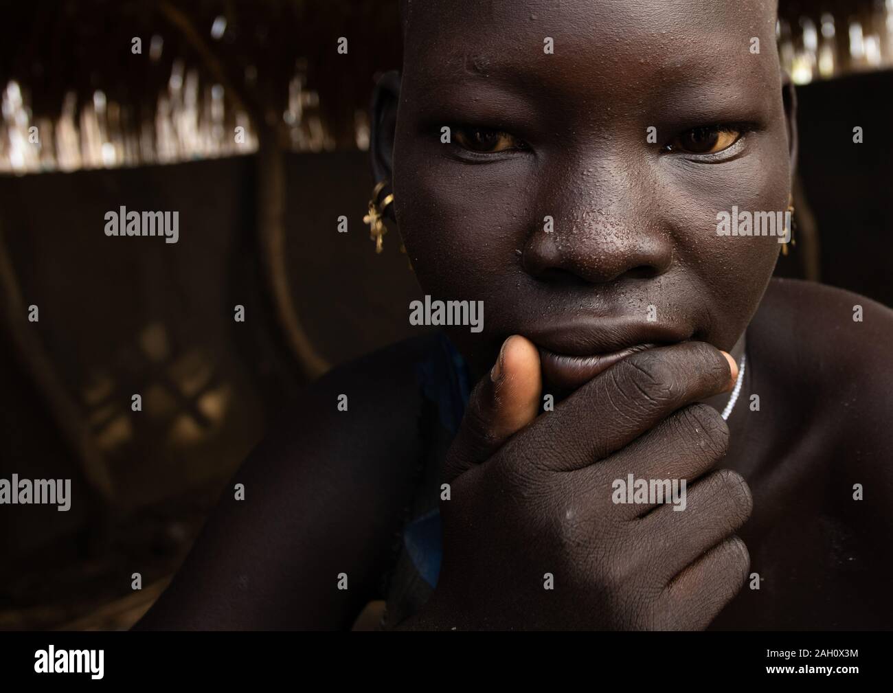 Portrait of a beautiful Mundari tribe teenage girl, Central Equatoria, Terekeka, South Sudan ...