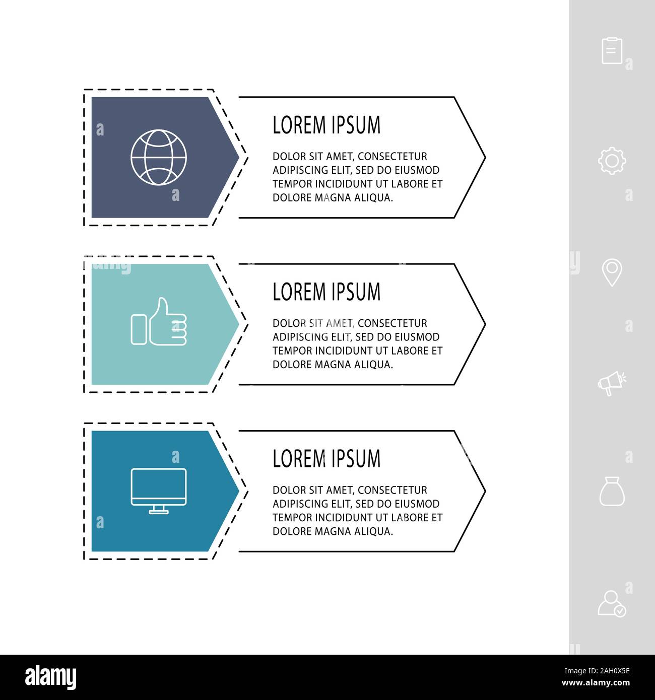 Vector infograph flat template. Shape with arrow for three diagrams, graph, flowchart, step for ...