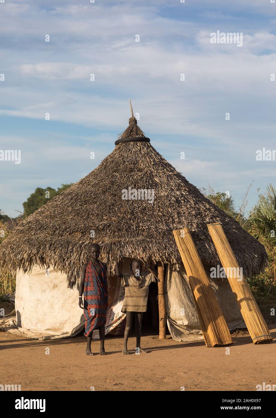 Traditional Mundari tribe village, Central Equatoria, Terekeka, South ...
