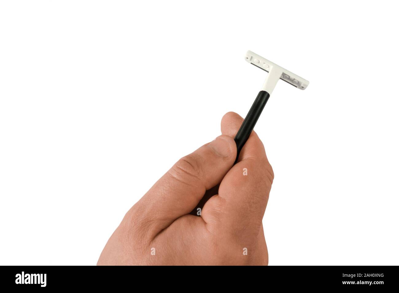 Man hand holds shaving stick. Mock-up on white isolated background ...