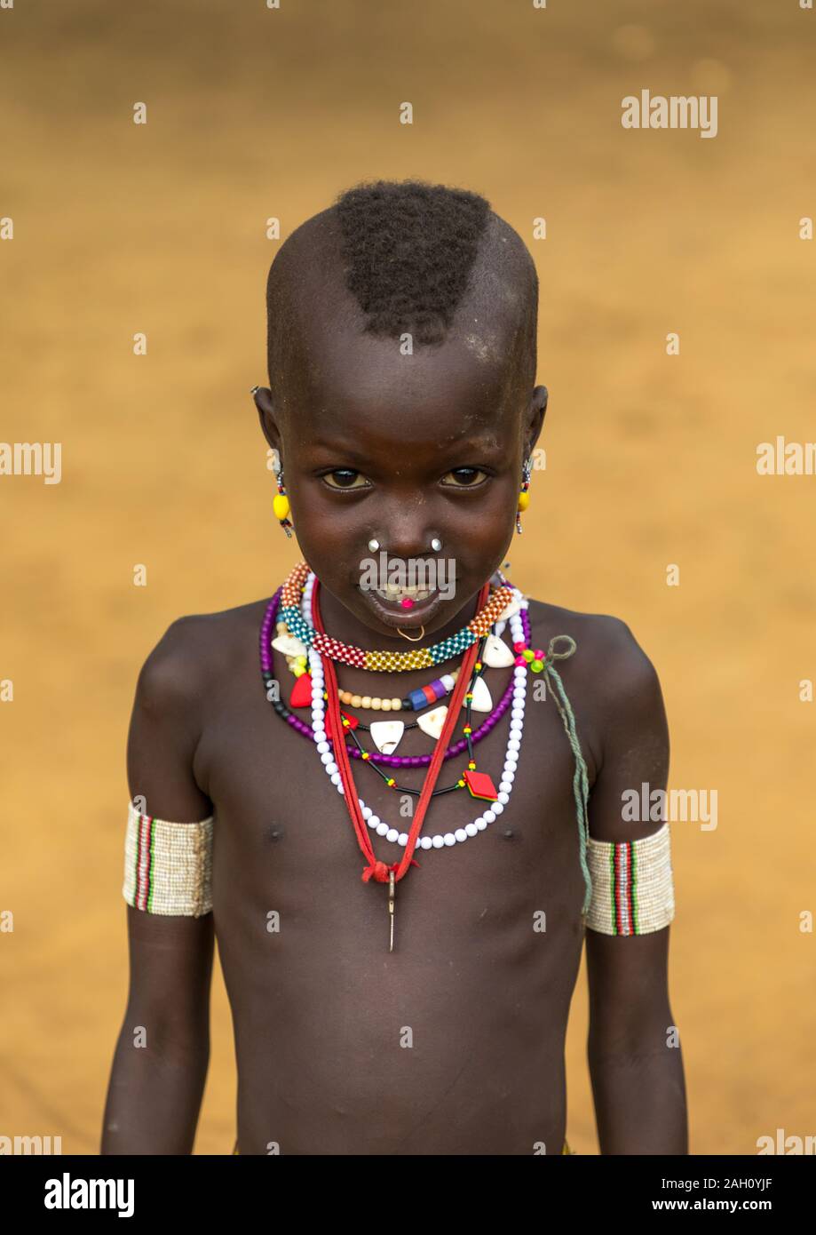Portrait of a Larim tribe girl with necklaces, Boya Mountains, Imatong ...