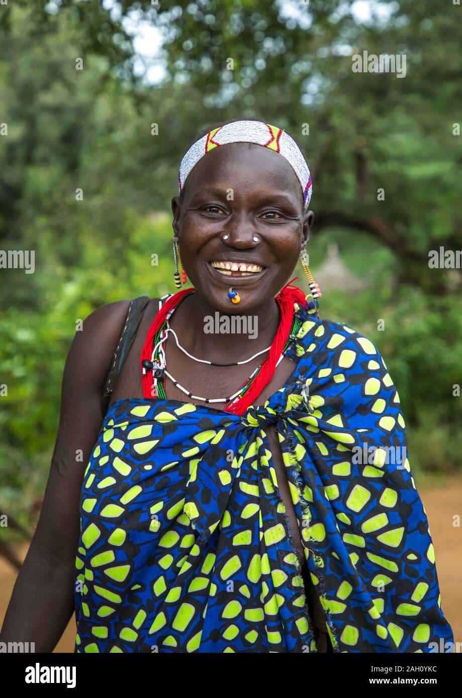 Portrait of a smiling Larim tribe woman, Boya Mountains, Imatong, South ...