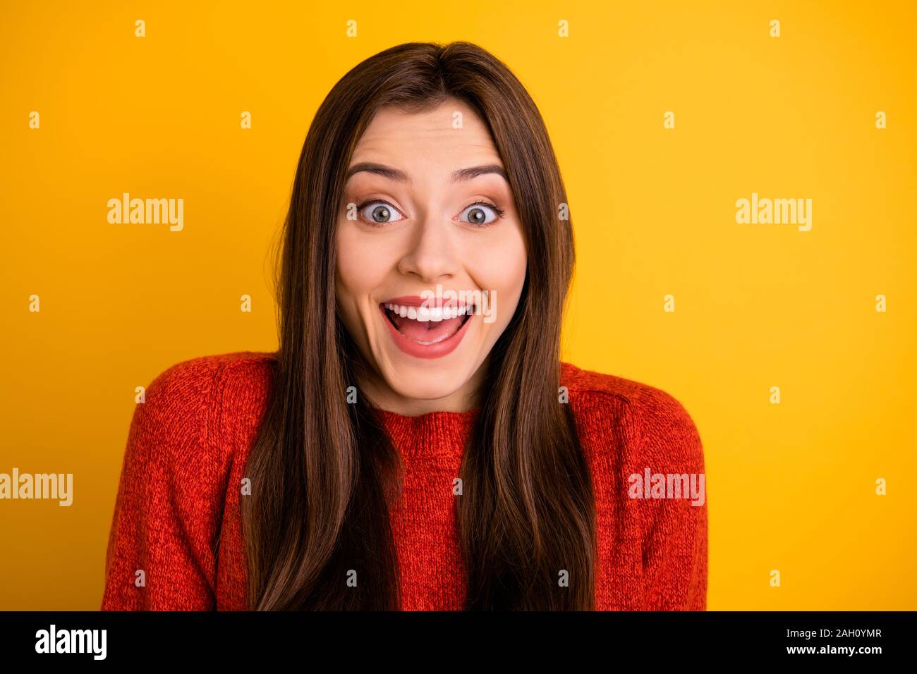 Close up photo of sweet lovely rejoicing trendy millennial youth ...