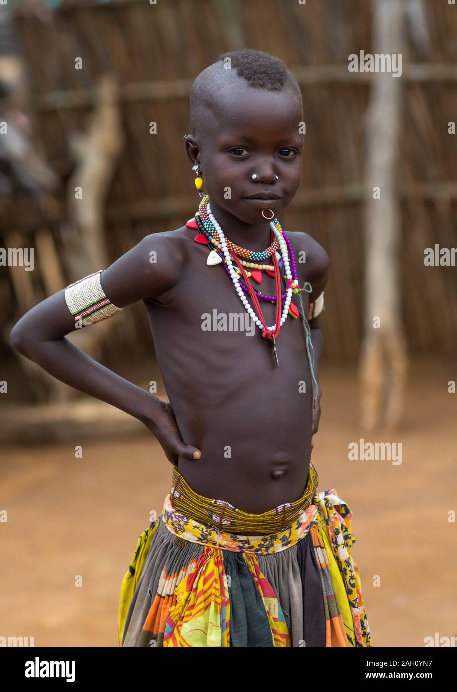 Portrait of a Larim tribe girl with necklaces, Boya Mountains, Imatong ...