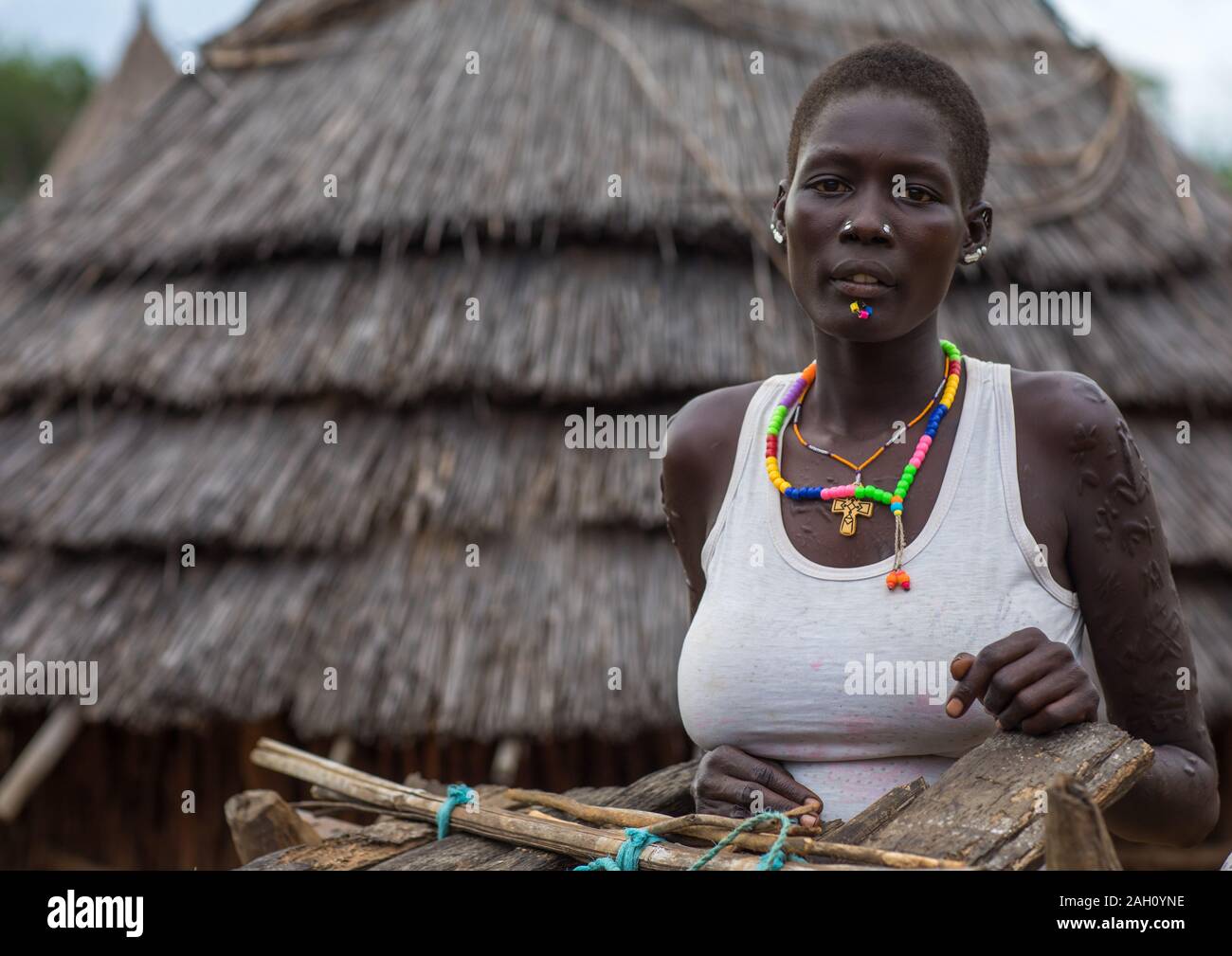Portrait of a Larim tribe woman, Boya Mountains, Imatong, South Sudan ...