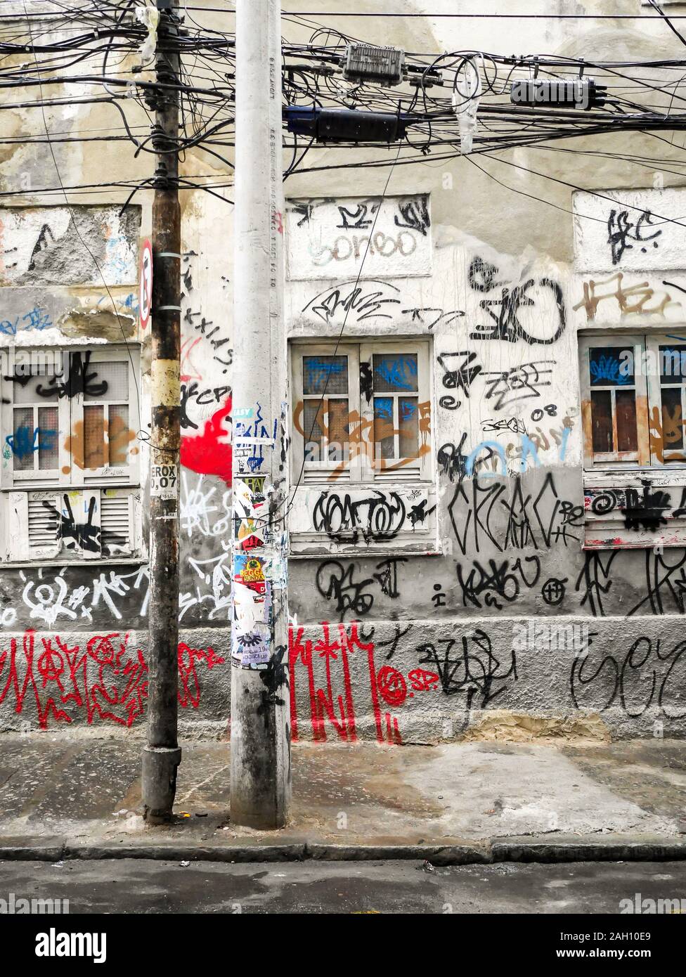 Urban texture and background created by graffiti and ripped, defaced ...