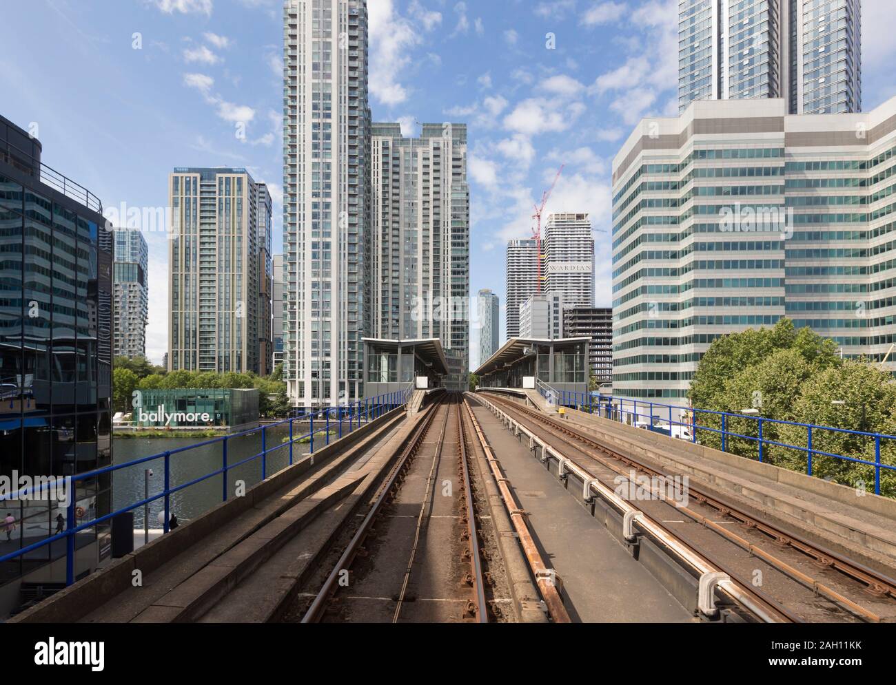 View through the front window of a DLR train, London, England Stock ...