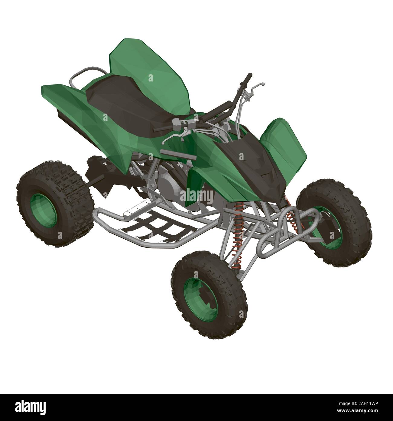 Polygonal green ATV isolated on a white background. View isometric. 3D ...