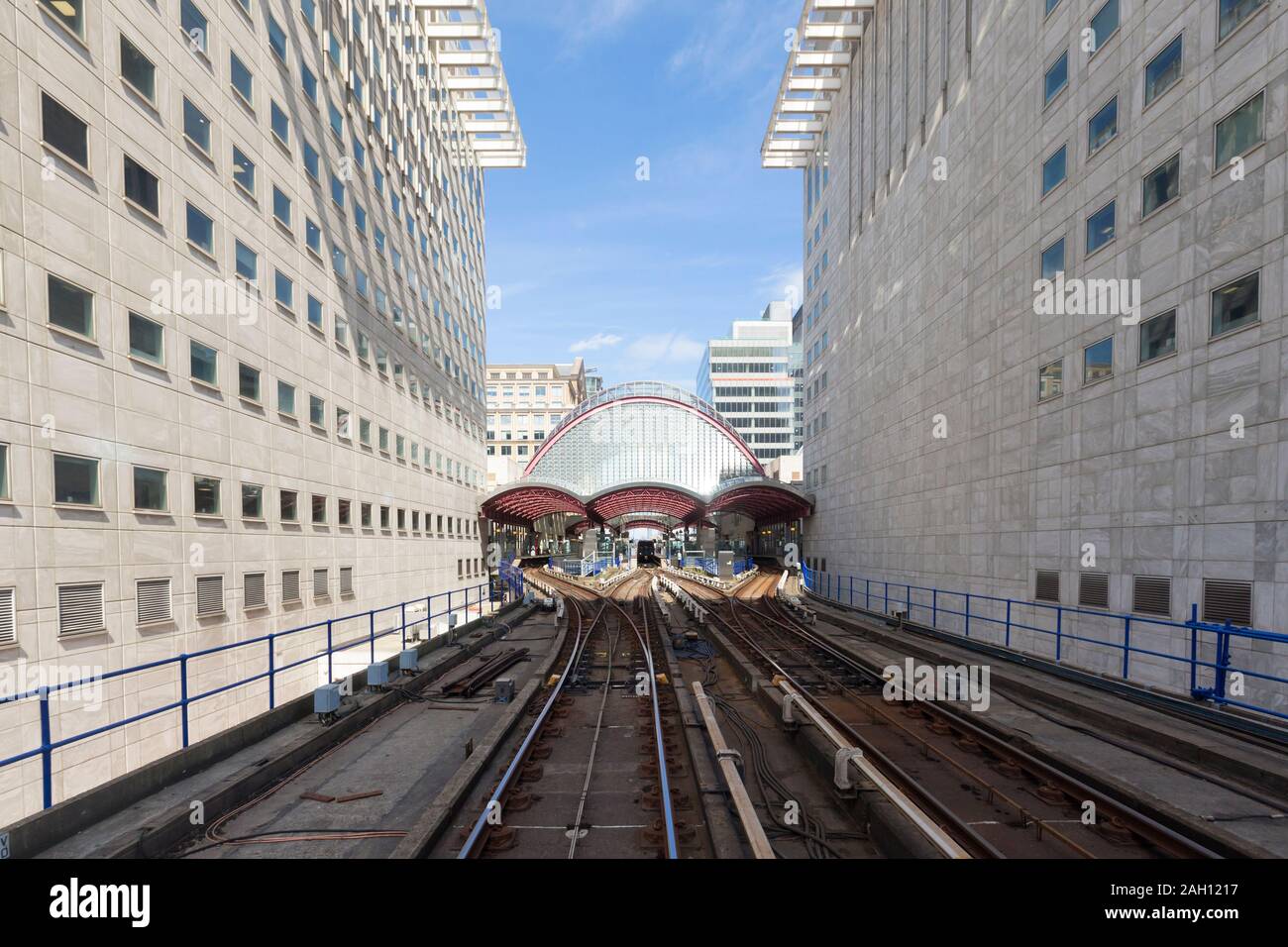 View through the front window of a DLR train, London, England Stock ...