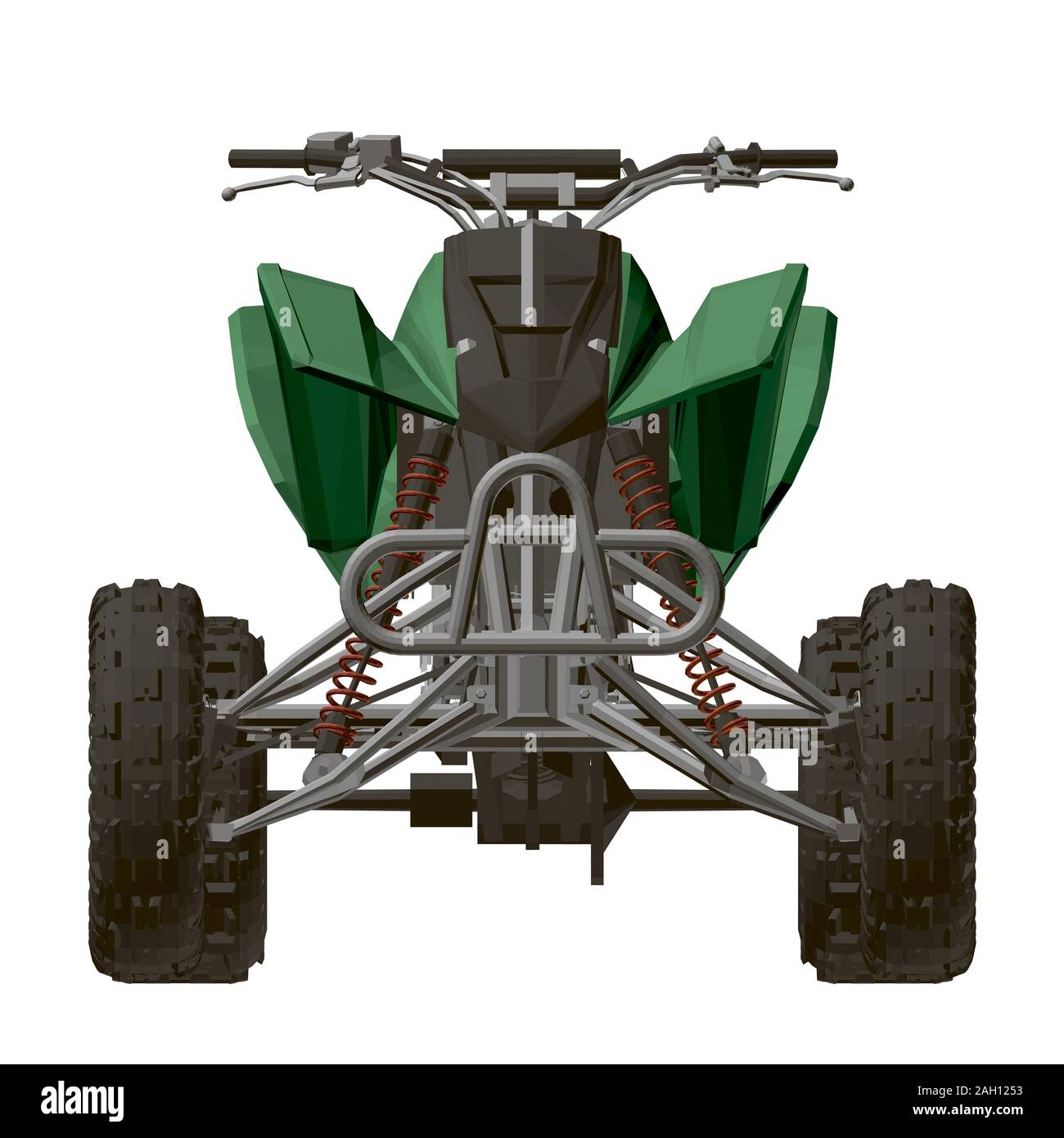 Polygonal green ATV isolated on a white background. Front view. 3D ...