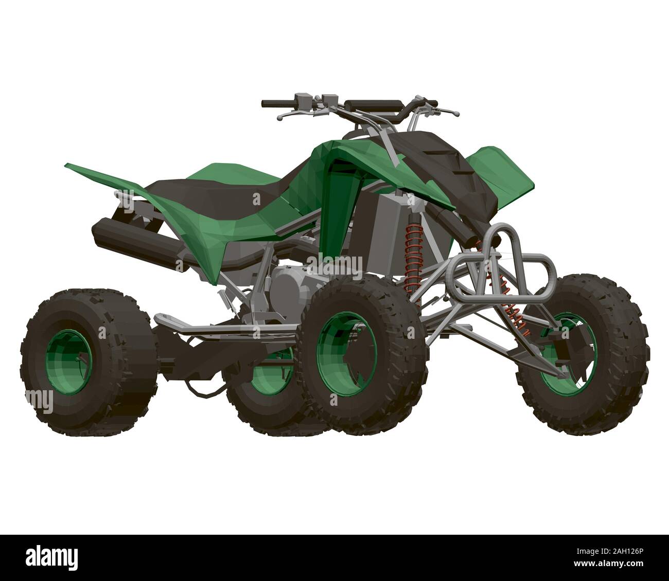 Polygonal green ATV isolated on a white background. View isometric. 3D ...