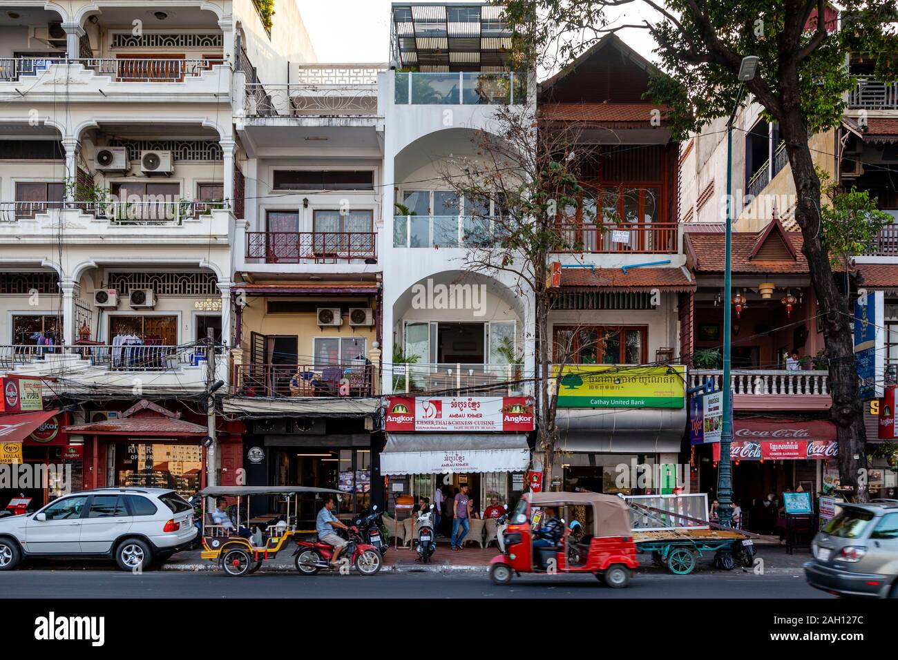 Riverside Buildings, Sisowath Quay, Phnom Penh, Cambodia Stock Photo ...