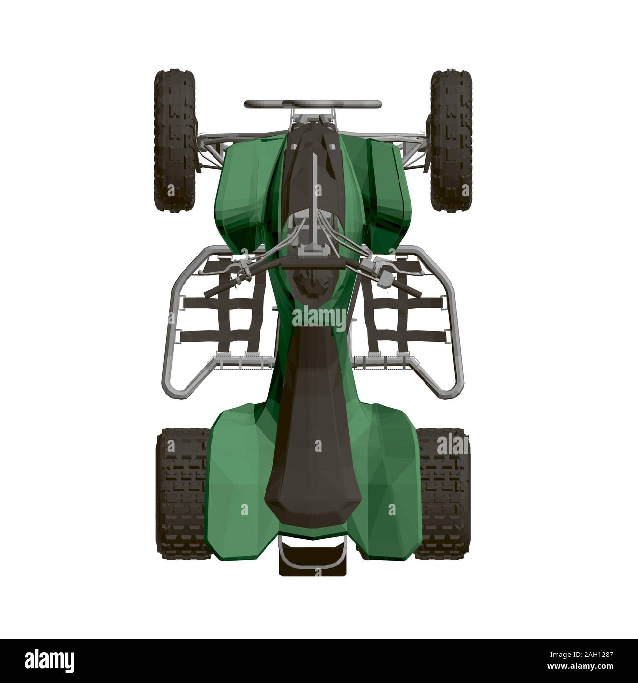 Polygonal green ATV isolated on a white background. View from above. 3D ...