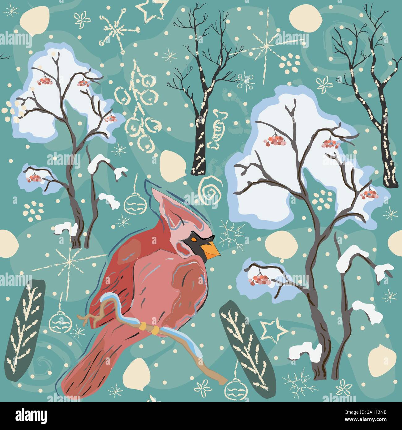 Cute Cardinal in Woodland/Forest. Merry Christmas/Winter Collection ...