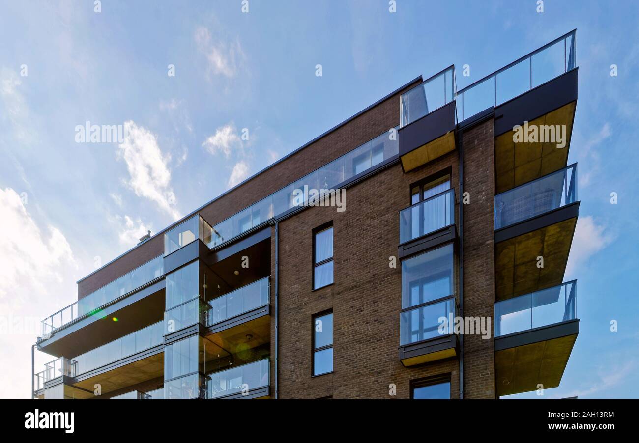 Modern glass architecture of apartment residential building reflex ...