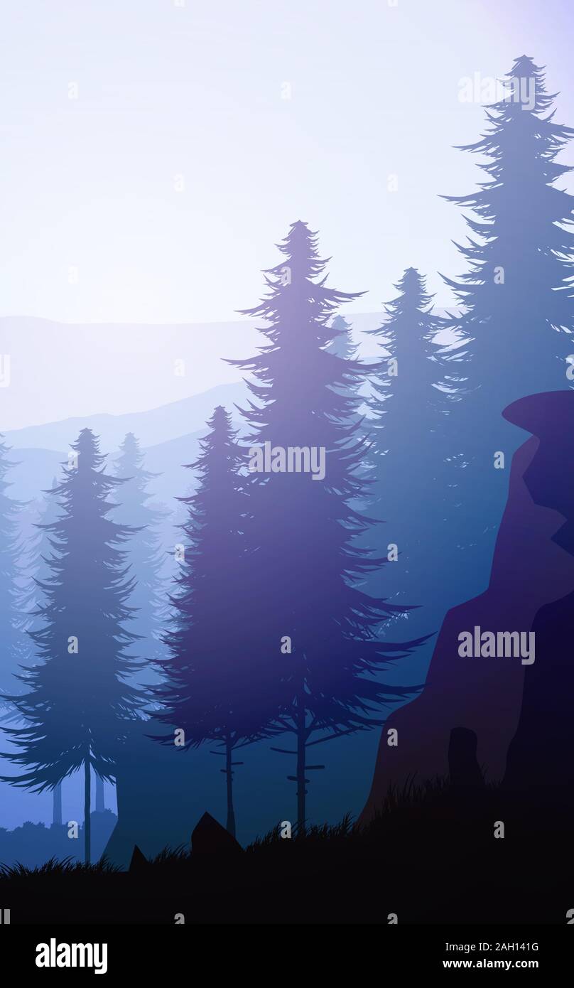 View mountains pine trees Stock Vector Images - Alamy