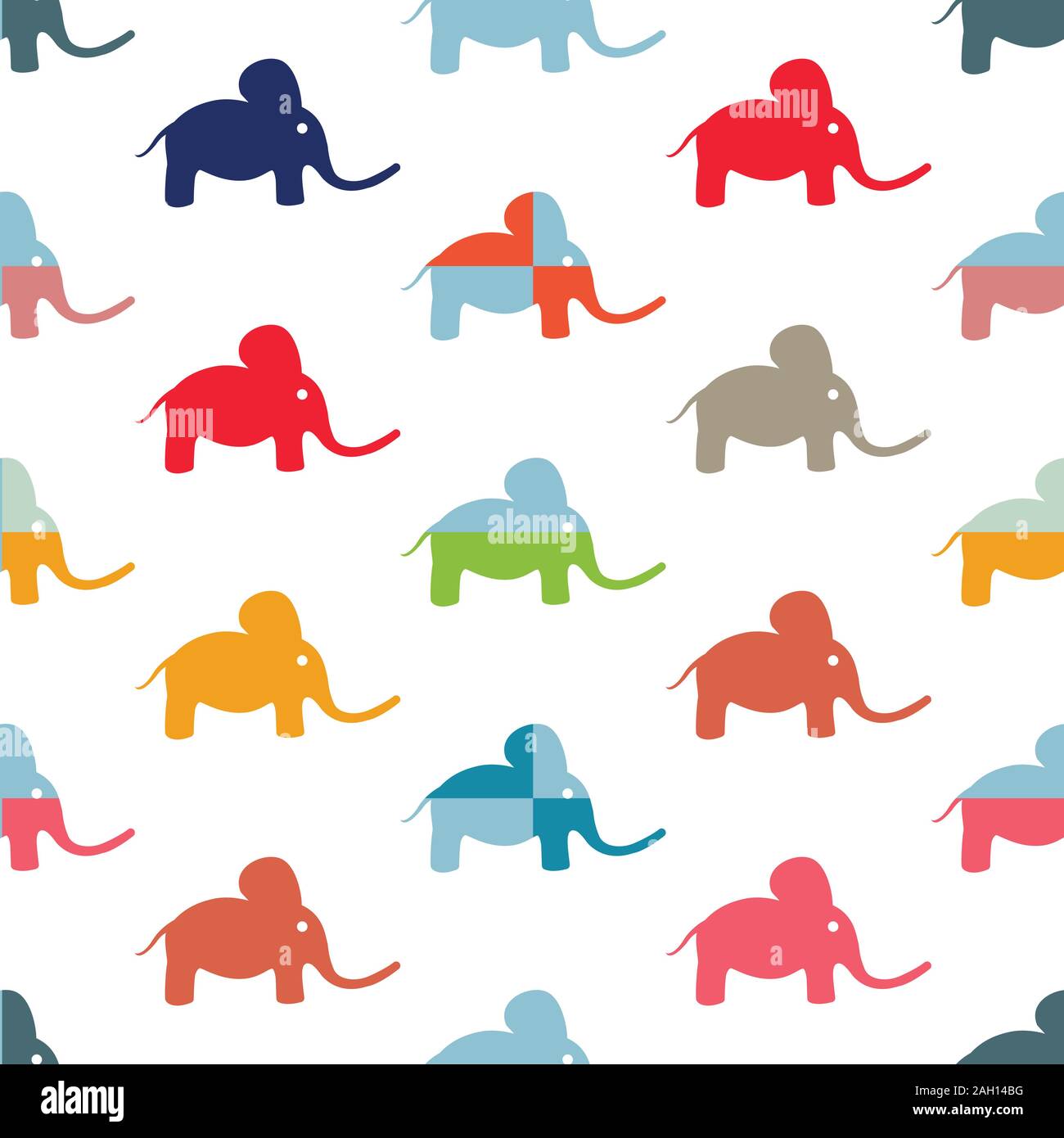 Seamless pattern with funny cartoon elephants on dark background. Flat ...