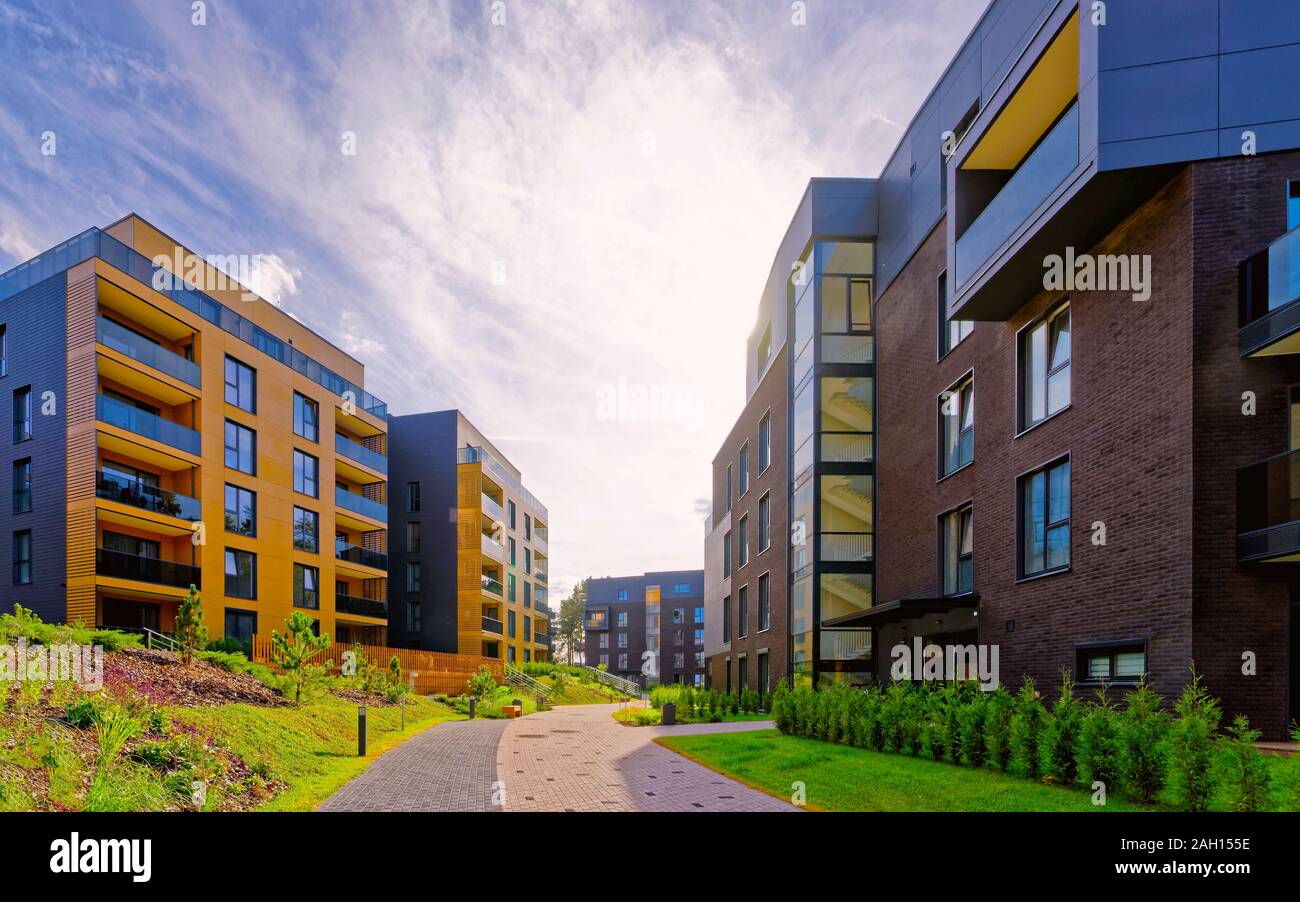 Modern architectural complex of residential buildings reflex Stock ...