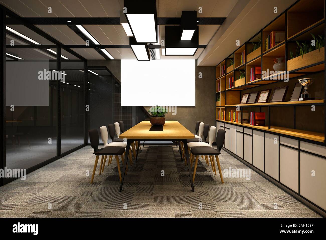 3d render of modern working office Stock Photo - Alamy