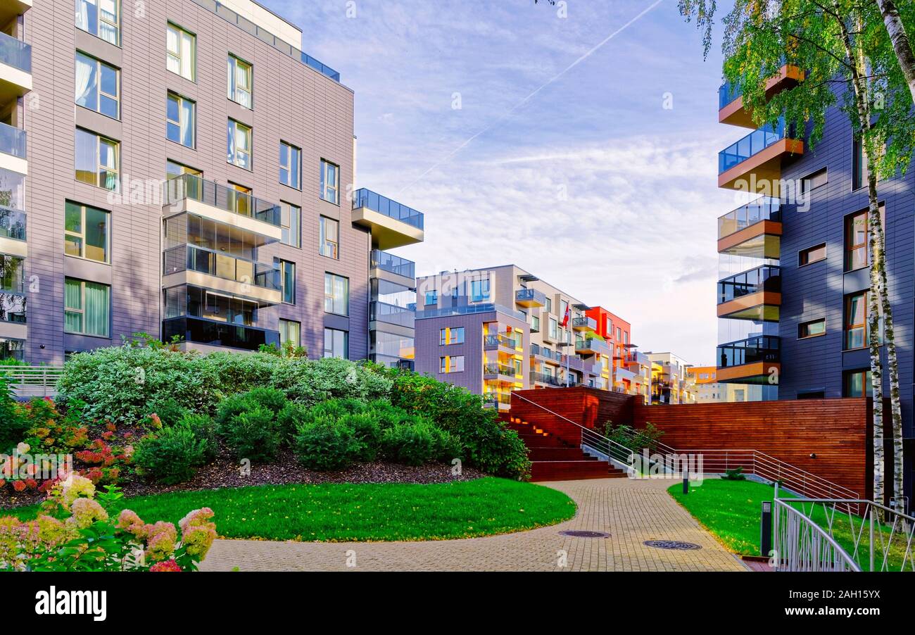 Modern glass residential buildings Europe with reflex Stock Photo - Alamy