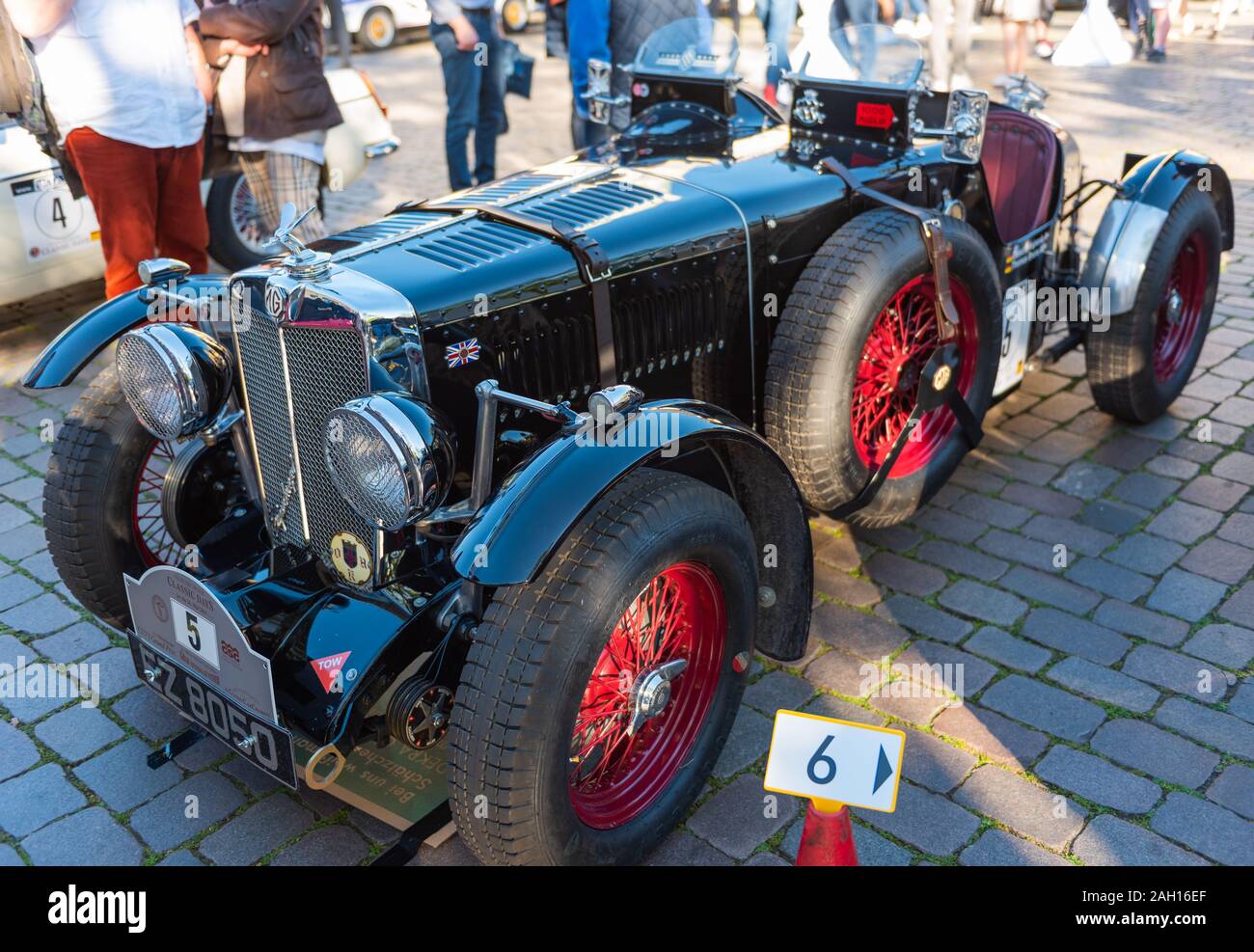 OLDENBURG, GERMANY - MAY 25, 2019: Retro car brand MG, Oldtimer meeting ...