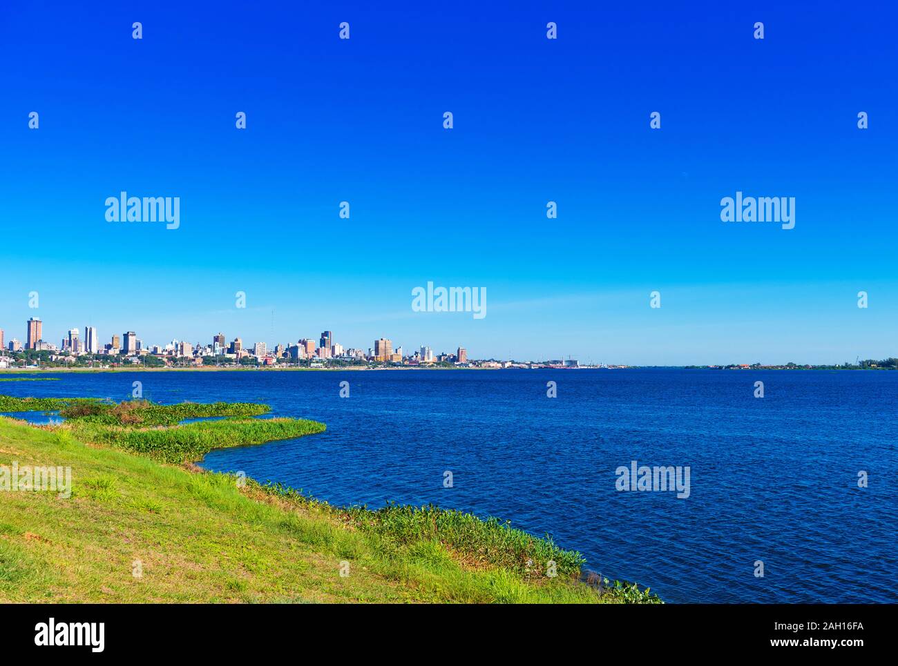 View of the city from the side of the Paraguay river, Asuncion ...