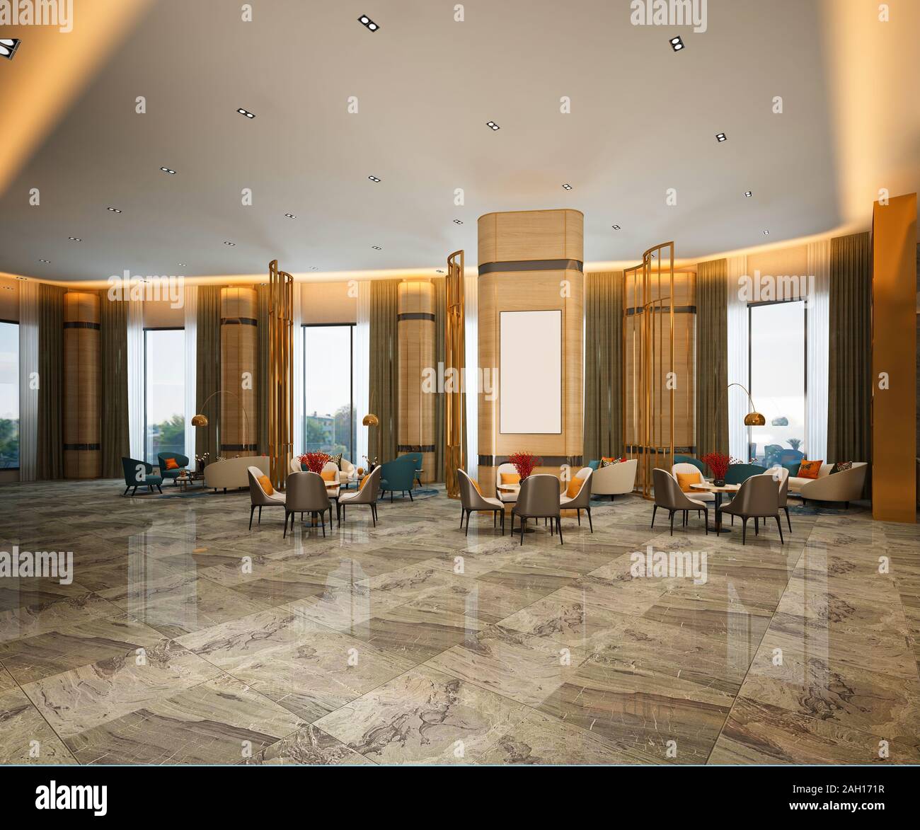 3d render of luxury hotel lobby Stock Photo - Alamy