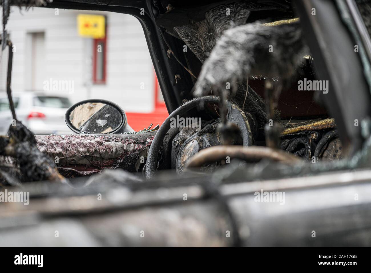 melted steering wheel of a burnt out car Stock Photo - Alamy