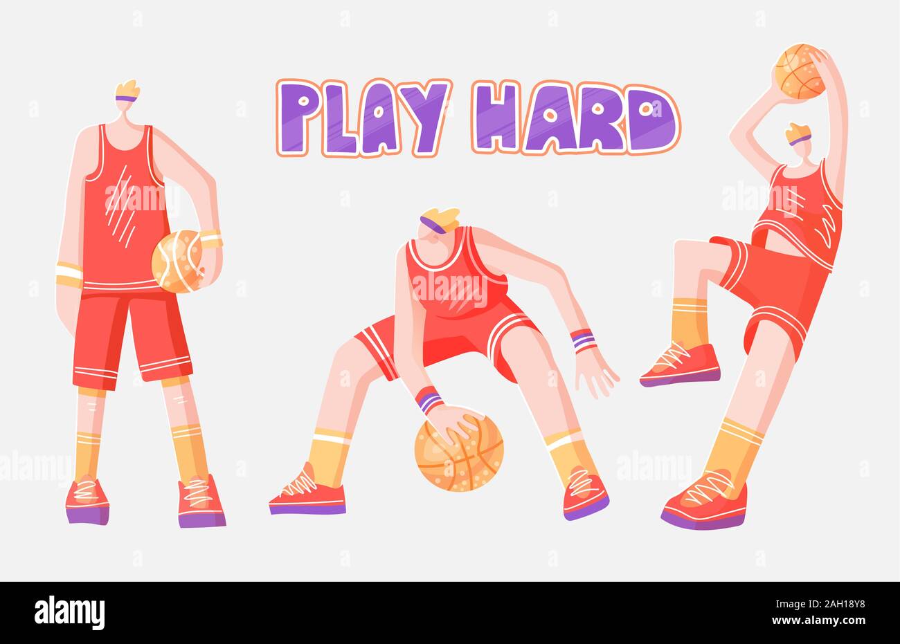 Vector flat collection of basketball players. Man playing in basketball ...