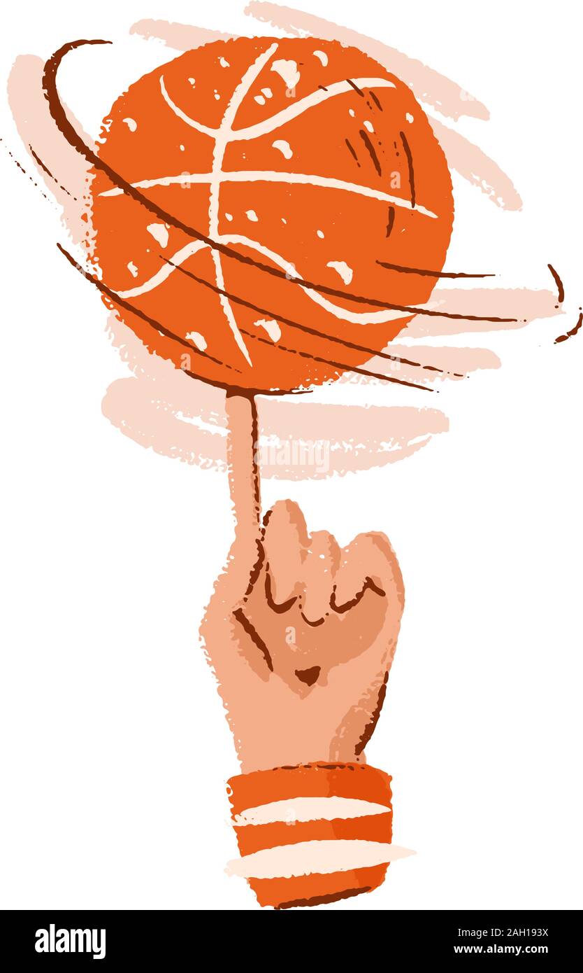 Vector hand draw illustration of basketball ball on a finger ...