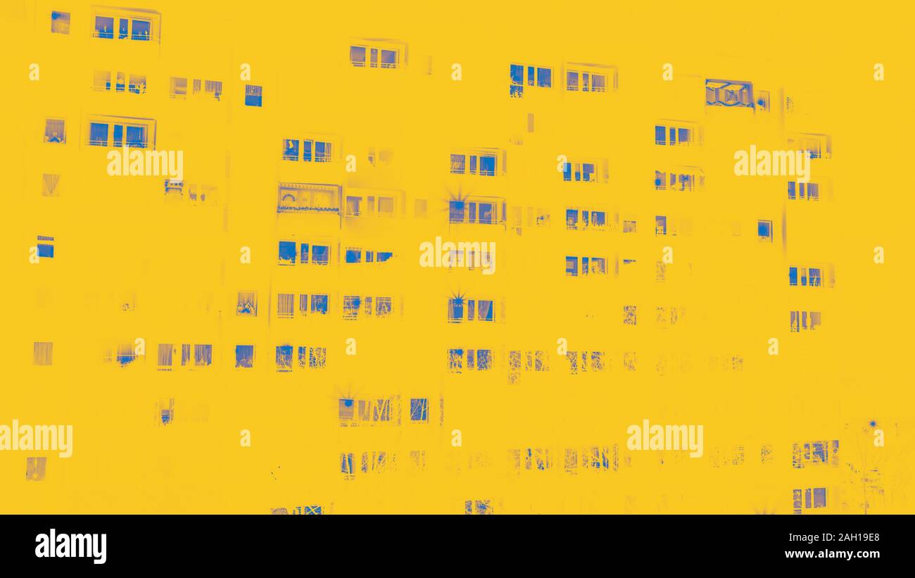 Blue windows pattern on a yellow background, abstract 16:9 panoramic ...