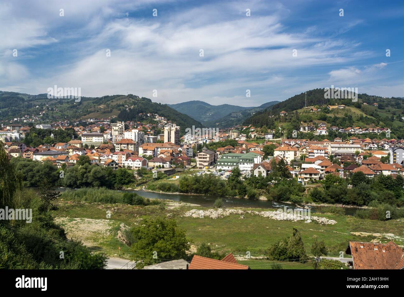 Panorama of Bijelo Polje on river Lim, towm citi municipality in ...