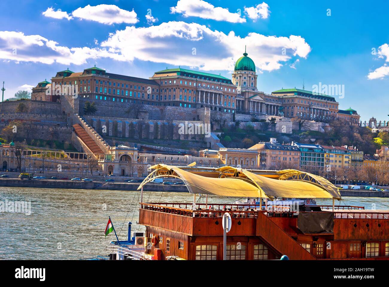 Budapest Danube river historic waterfront architecture springtime view ...