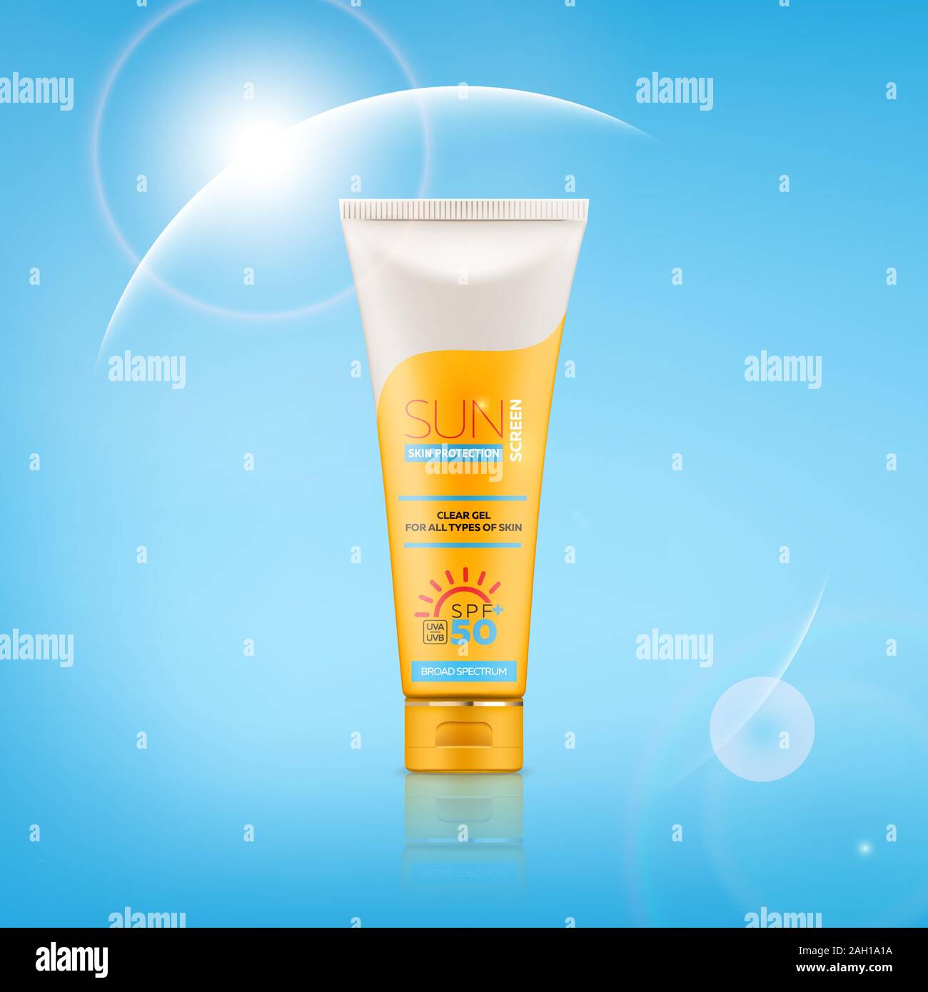 Sunscreen cream advertising banner with realistic 3d tube, bottle and ...