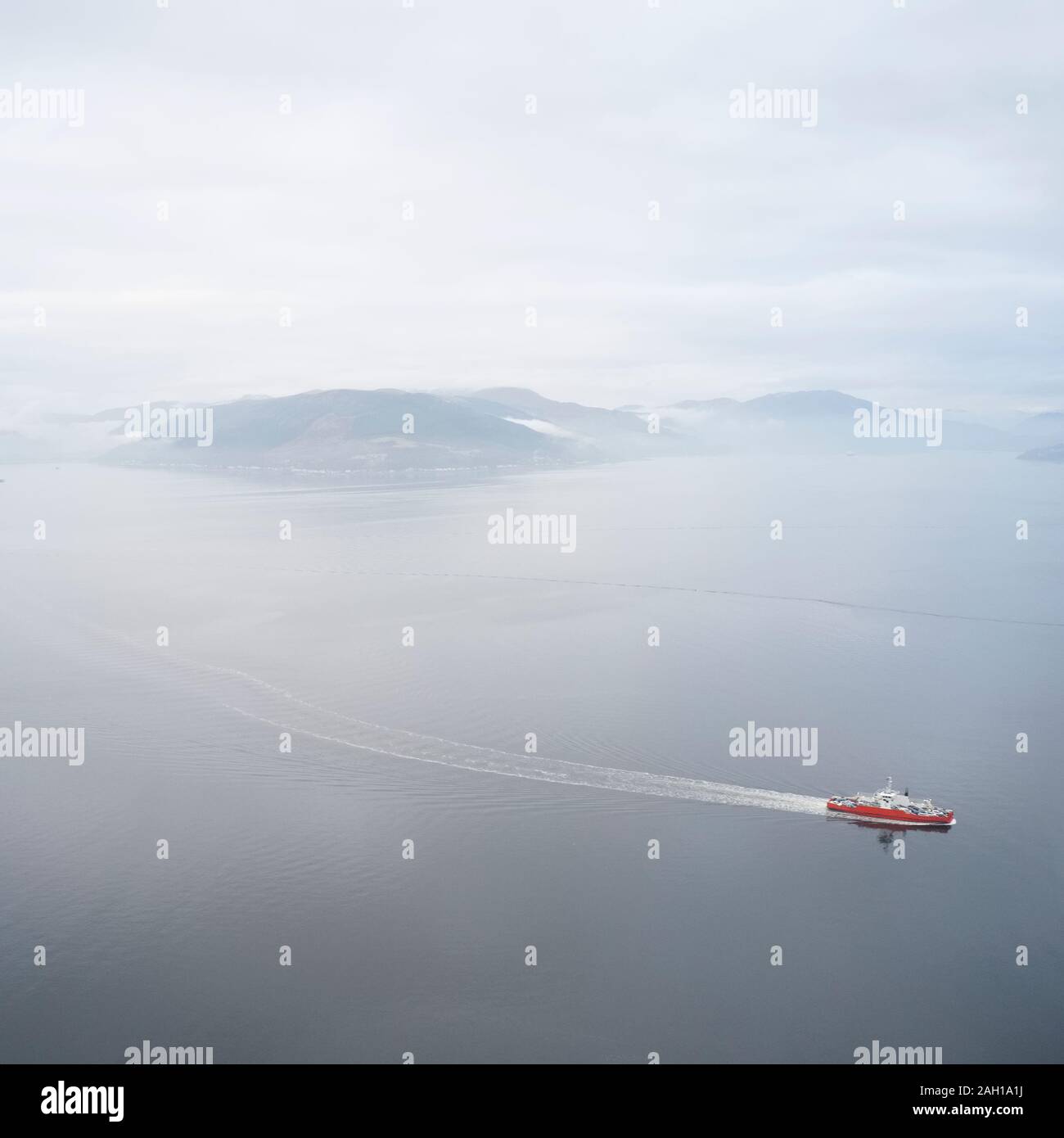 Ferry ship crossing on open vast ocean cruise journey aerial view from ...