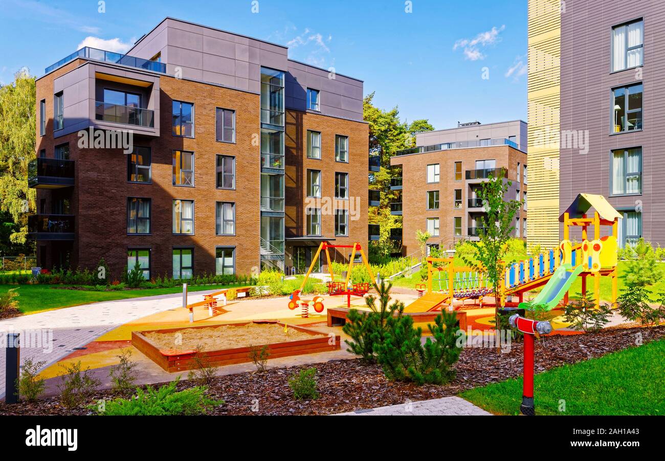 Children playing ground at architectural complex of residential ...